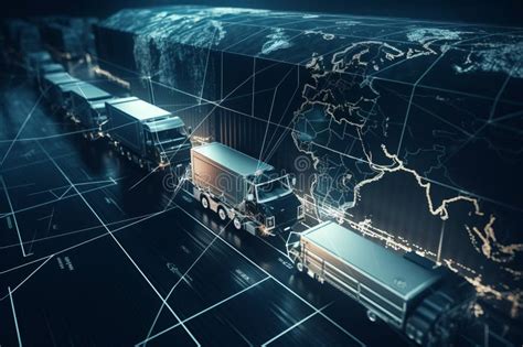 Global Network Coverage World Map Truck With Industrial Container Cargo