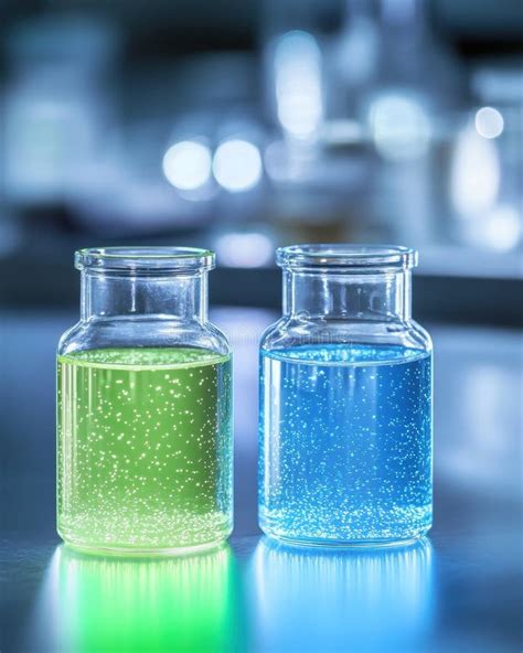 Macro Shot Of Phosphorescent Compounds Glowing Vividly In A Dark Laboratory Under Uv Light Stock