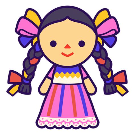 Diseño Png Y Svg De Chica Mexicana Con Un Colorido Vestido Rosa Para
