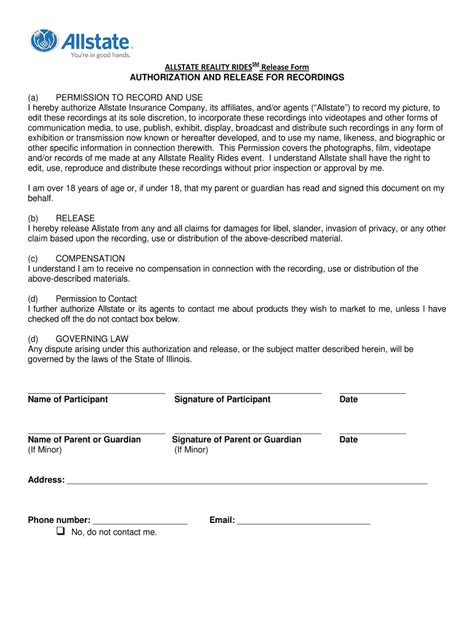 Fillable Online Bpsd Allstate Reality Ridessm Release Form Bpsd Fax Email Print Pdffiller