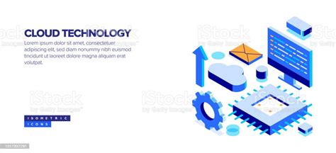 클라우드 기술 아이소메트릭 웹 배너 개념 및 3차원 디자인 데이터베이스에 대한 스톡 벡터 아트 및 기타 이미지 데이터베이스 등측투영법 클라우드 컴퓨팅 Istock
