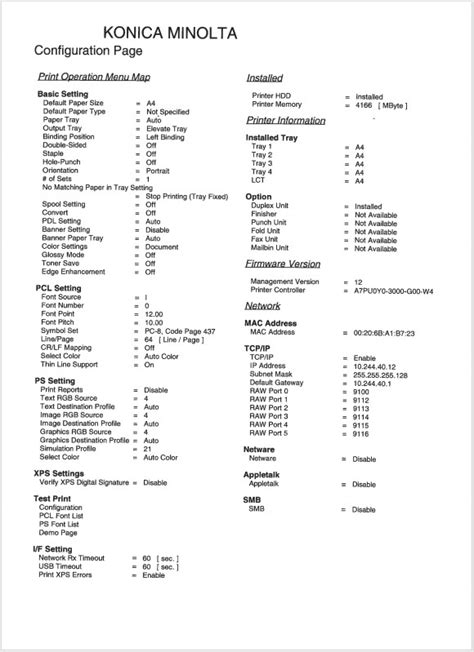 How To Print Configuration Page On Machine Konica Minolta Assist