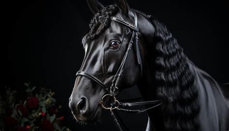 Belo Garanhão Preto Com Brida Elegante Em Retrato Em Close Up Gerado