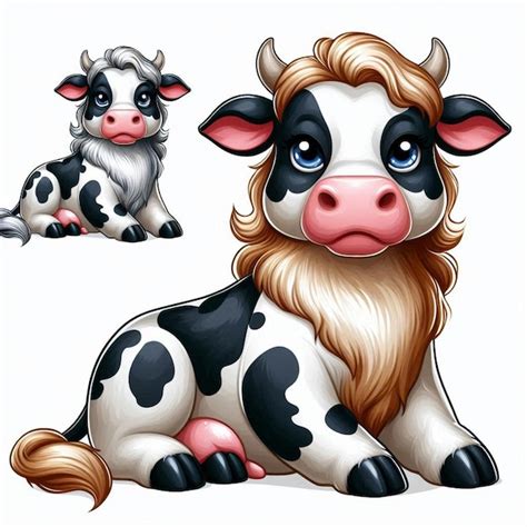 Красивая корова Вектор Иллюстрация мультфильма Белый фон Премиум Ai сгенерированный вектор