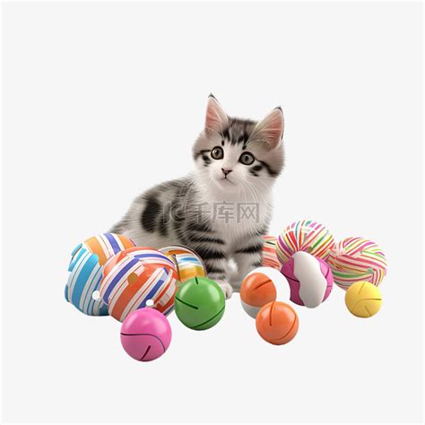可爱的猫玩具 3d 渲染素材图片免费下载 千库网