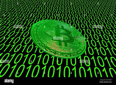 green binary code and a valueable green bitcoin from crypto currency