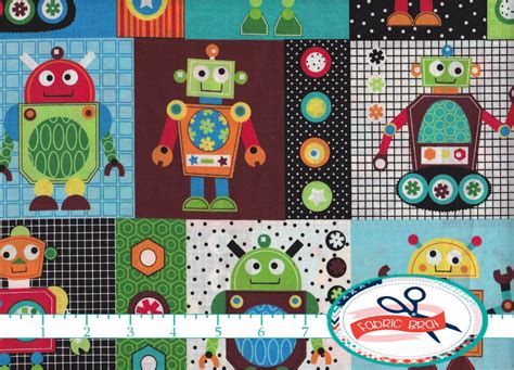 Robot Fabric By The Yard Fat Quarter Gearheads Fabric Blue