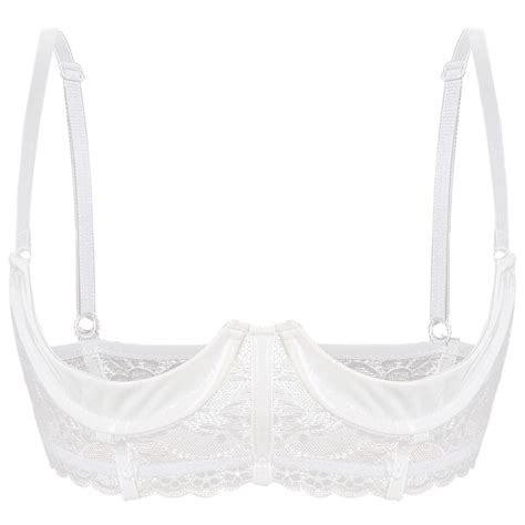 Doomiva Womens Wetlook 1 4 Cup Underwired Shelf Bra Balconette Hollow