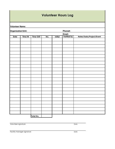 Free Printable Volunteer Hours Log Sheet Printable Te