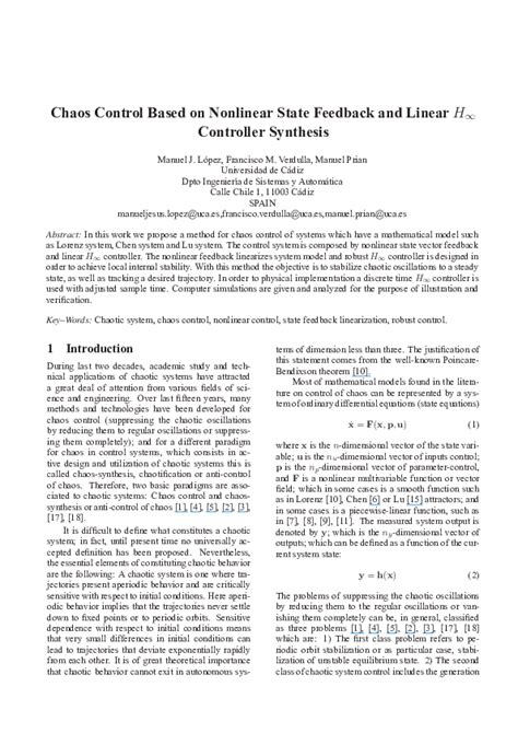 pdf chaos control based on nonlinear state feedback and linear h ∞