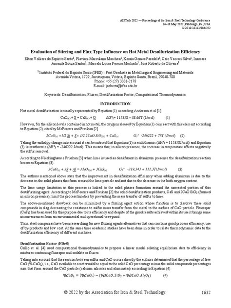 Evaluation Of Stirring And Flux Type Influence On Hot Metal