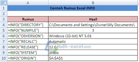 Fungsi Dan Cara Menggunakan Rumus INFO Dalam Excel Belajar Excel