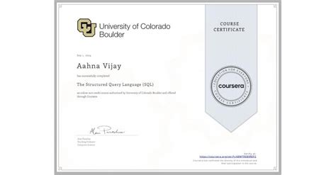 Completion Certificate For The Structured Query Language Sql Aahna