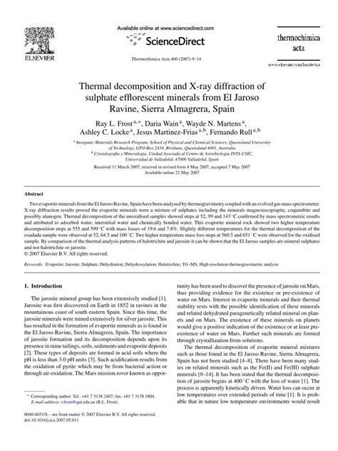 Pdf Thermal Decomposition And X Ray Diffraction Of Sulphate