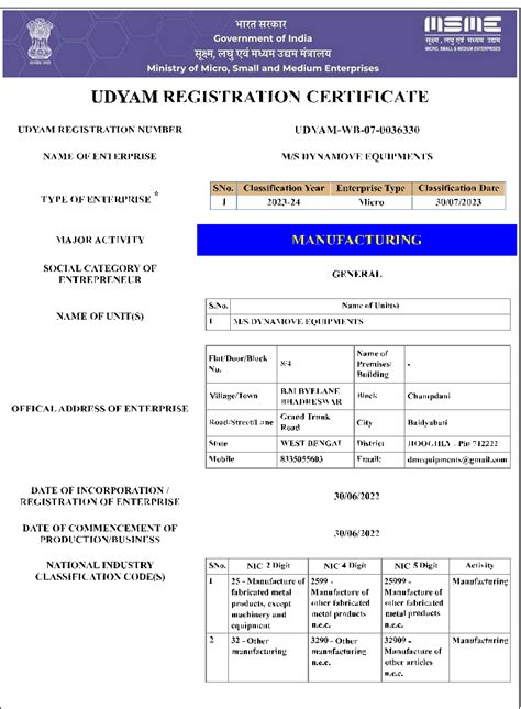 Msme Certification Dynamove Equipments
