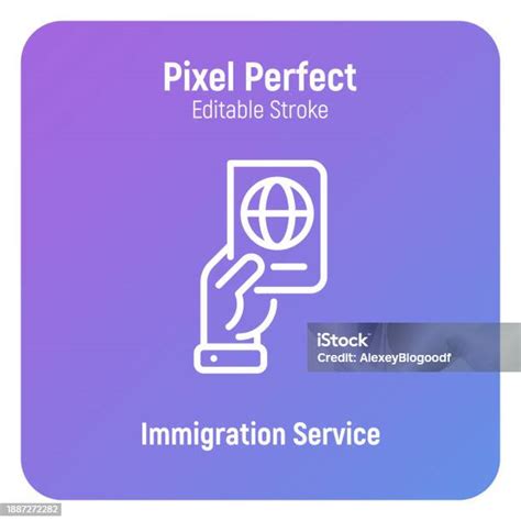 출입국 관리소 여권 손에 가는 선 아이콘 편집 가능한 획 벡터 일러스트 레이 션입니다 검증에 대한 스톡 벡터 아트 및 기타 이미지 Istock