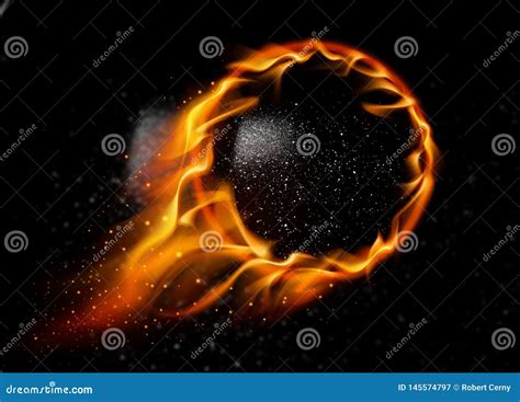 Bola Del Negro De La Bola De Fuego Que Vuela Imagen De Archivo Imagen