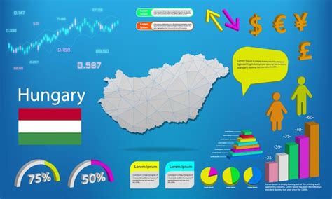 헝가리 지도 정보 그래픽 차트 기호 요소 및 아이콘 모음 고품질 비즈니스 Infographic 요소가 있는 자세한 헝가리 지도