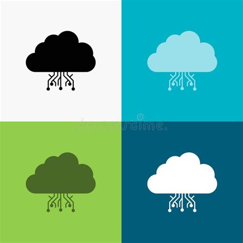 Cloud Computing Data Hosting Network Icon Over Various Background Glyph Style Design