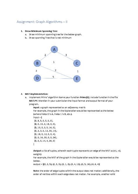 Assignment 8 Advanced Graph Algorithms Minimum Spanning Trees