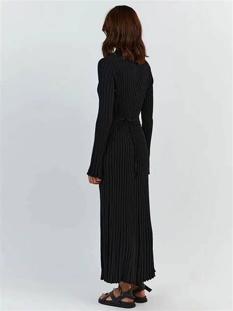 Badu Bg Плетена плетена рокля с кръгло деколте и дълги ръкави дамска дантела тънки плътни