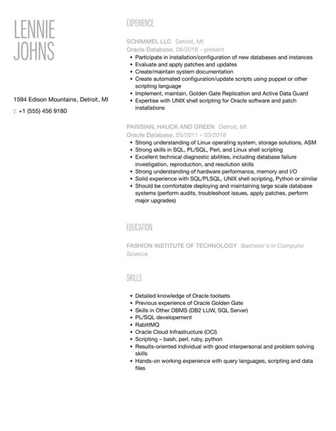 Oracle Database Resume Samples Velvet Jobs