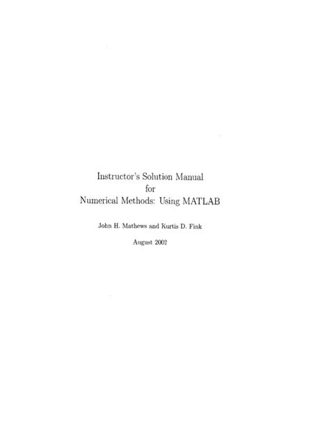 John H Mathews Kurtis D Fink Instructors Solution Manual For