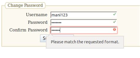 Password Validation Using HTML5