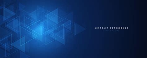 추상적 인 현대 진한 파란색 그라디언트 수평 배너 배경과 겹치는 삼각형 요소 삼각형 패턴 벡터입니다 미래 지향적 인 기술 개념