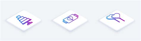 아이소메트릭 라인 하트가 있는 웨딩 케이크 두 개의 커피 컵과 하트 리본이 있는 하트 형태의 풍선을 설정합니다 흰색 사각형 버튼 벡터 3차원 형태에 대한 스톡 벡터 아트 및