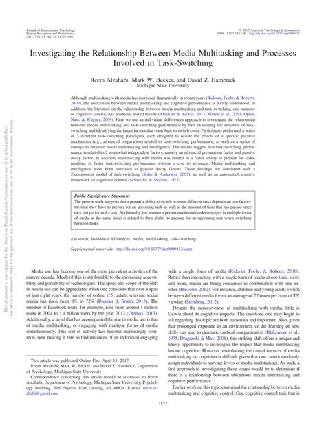Investigating The Relationship Between Media Multitasking And Processes Involved In Task