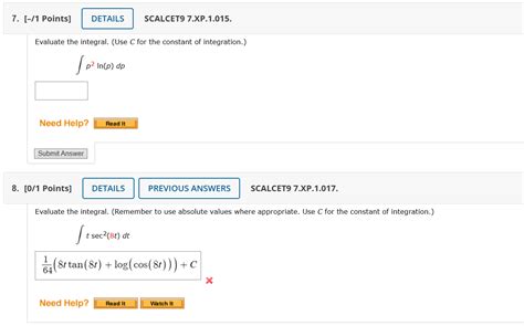 Solved 1 Points SCALCET9 7 XP 1 015 Evaluate The Chegg