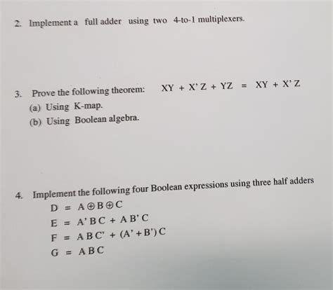 Solved 2 Implement A Full Adder Using Two 4 To 1 Chegg Com