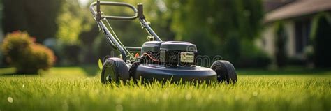 A Lawn Mower Outside Removing Lawn Grass Stock Image Image Of Park