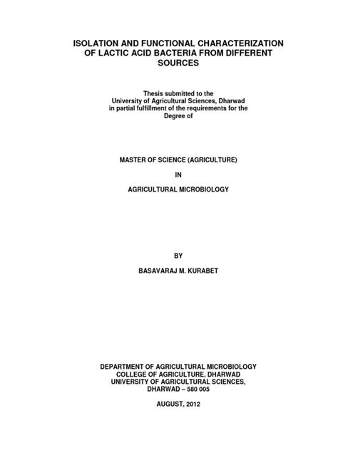 Thesisisolation And Functional Characterization Of Lactic Acid Bacteria From Different Sources