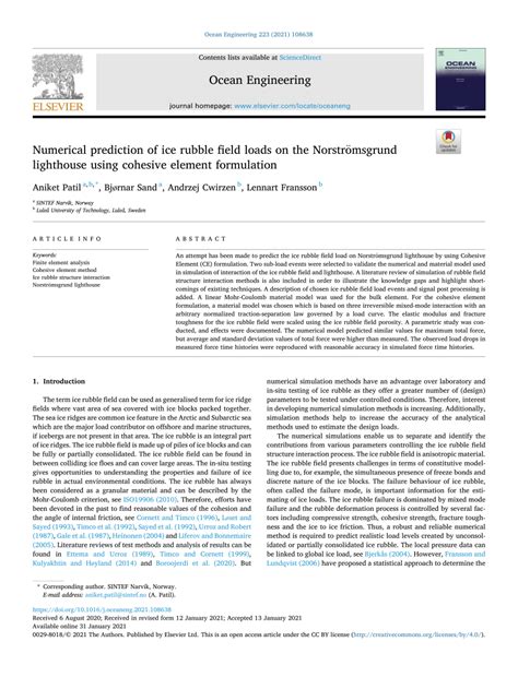 Pdf Numerical Prediction Of Ice Rubble Field Loads On The