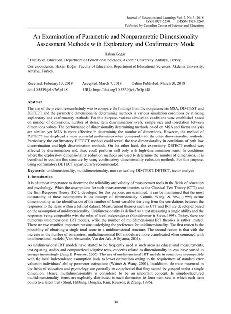pdf an examination of parametric and nonparametric dimensionality