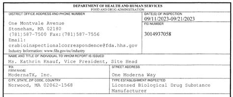 Fda Form 483 Issued To Moderna Fda 483s