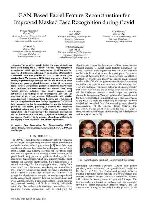 Pdf Gan Based Facial Feature Reconstruction For Improved Masked Face
