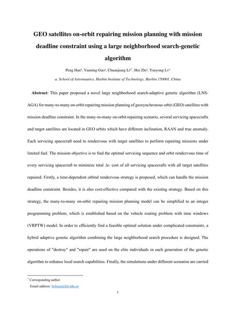 Pdf Geo Satellites On Orbit Repairing Mission Planning With Mission