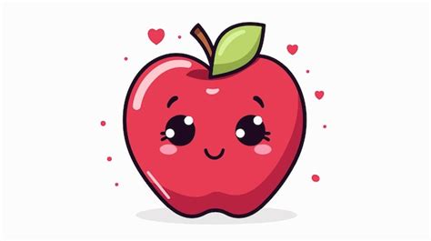 Cute Kawaii Apple Vector Illustration On White Background Premium Ai