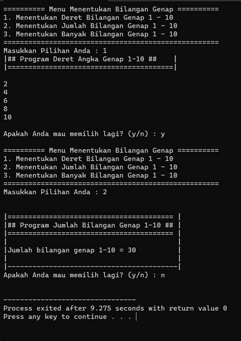 Program C Menentukan Deret Jumlah Dan Banyak Bilangan Genap 1 10