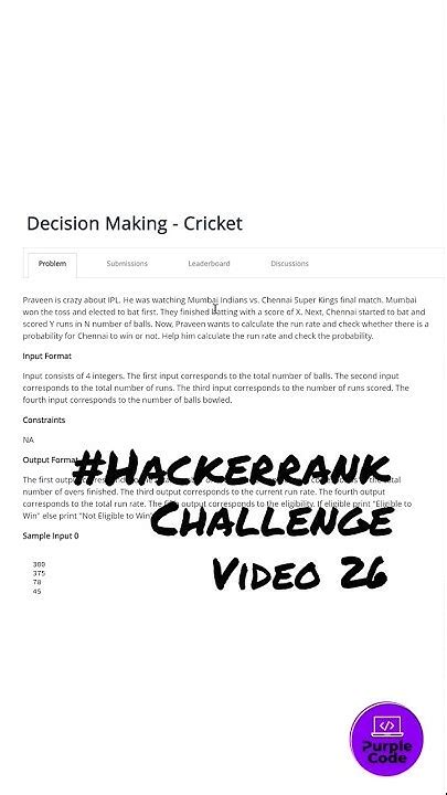 Cricket Statistics Hackerrank Challenge Video 26 Purplecode404