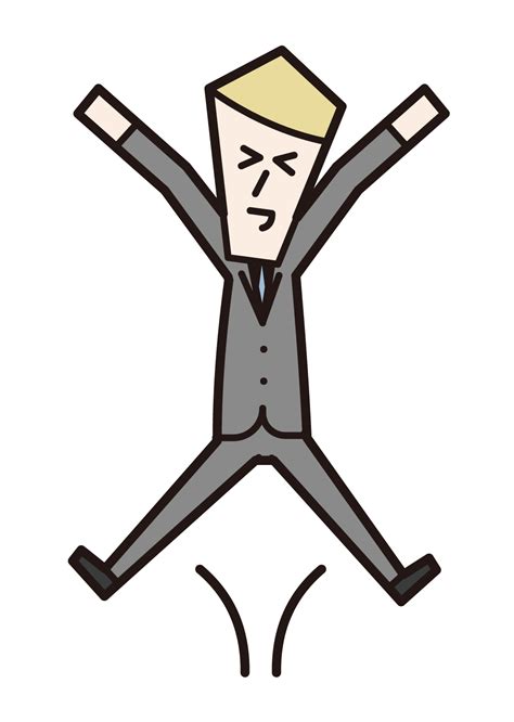 점프하고 기뻐하는 사람남성의 그림 무료 일러스트 소재집 Kukukeke