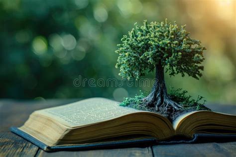 Knowledge Tree Growing From Open Book Pages Stock Illustration