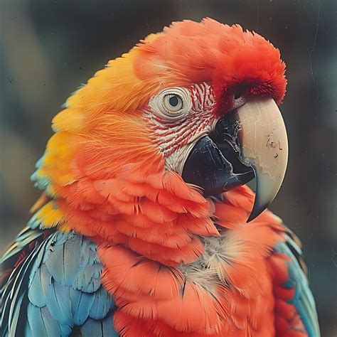 Adult Female Jamaican Macaw Ara Erythrocephala Red Yellow Blue Plumage