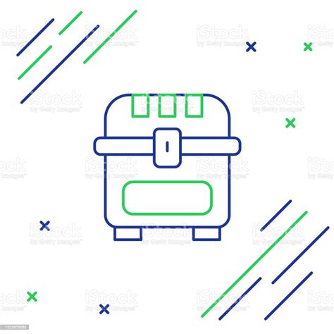 흰색 배경에 고립 된 라인 골동품 보물 상자 아이콘 황금 동전 빈티지 나무 가슴 다채로운 개요 개념 벡터 가득 찬에 대한 스톡