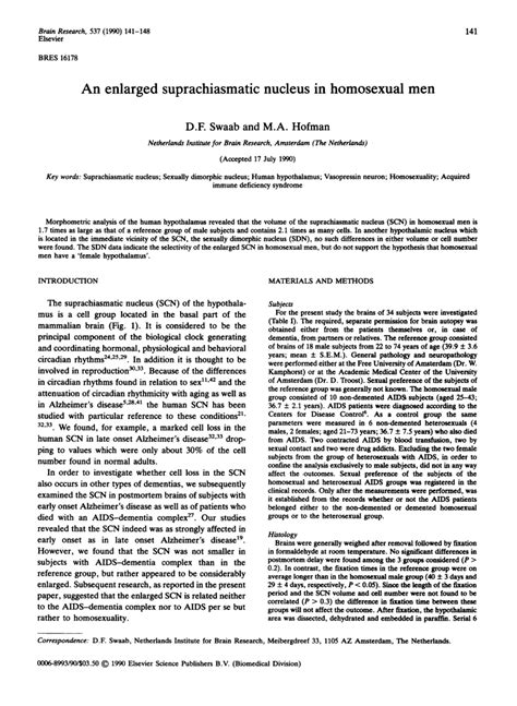 Pdf An Enlarged Suprachiasmatic Nucleus In Homosexual Men
