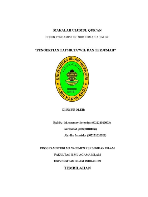 Kel9 Pengertian Tafsir Takwil Dan Terjemah Pdf