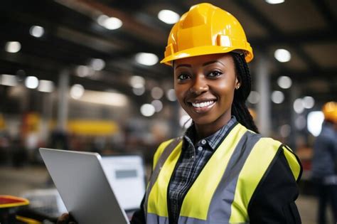 Premium Ai Image Portrait Of A Modern Black Female Engineer In A Hard